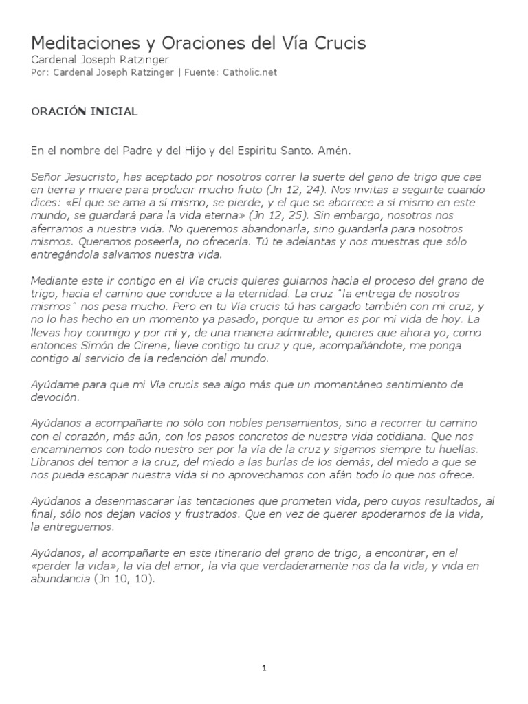 Meditaciones y Oraciones Del Vía Crucis: Oración Inicial | PDF | Jesús | María, madre de Jesús
