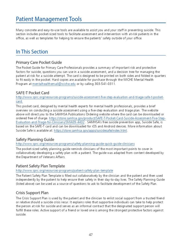 Section 4 Patient Management Tools | PDF | Mental Disorder | Suicide