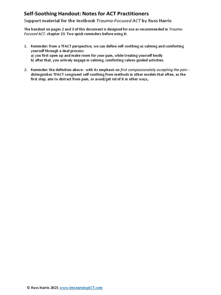 Self-Soothing Client Handout - A Resource For Trauma-Focused ACT | PDF ...