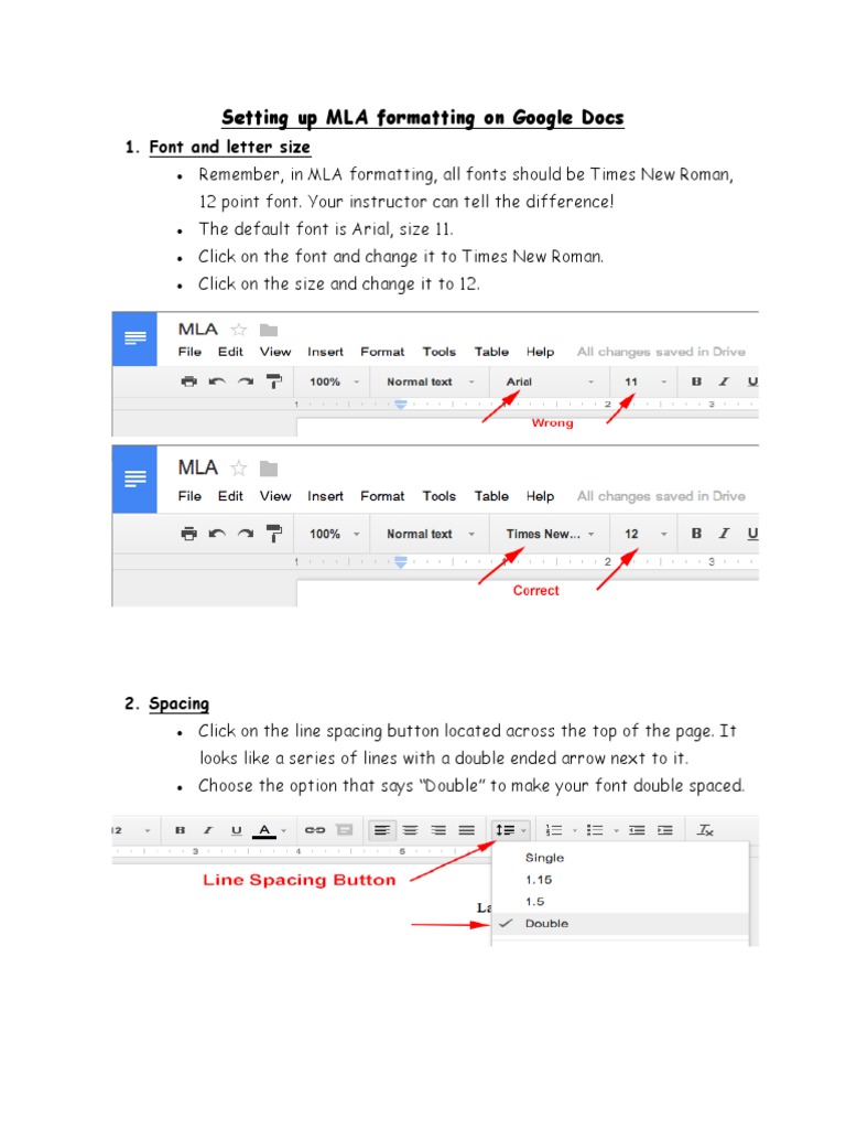 Setting Up MLA Formatting On Google Docs: 1. Font and Letter Size | PDF