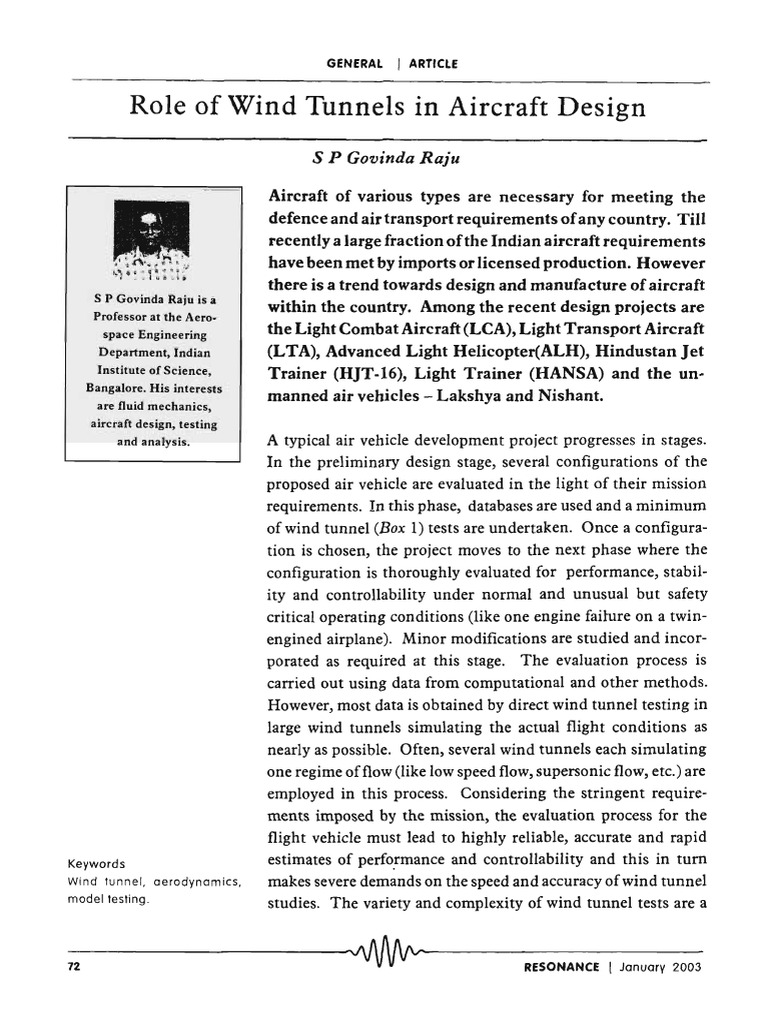 001 Role of Wind Tunnels in Aircraft Design | PDF | Wind Tunnel | Aircraft