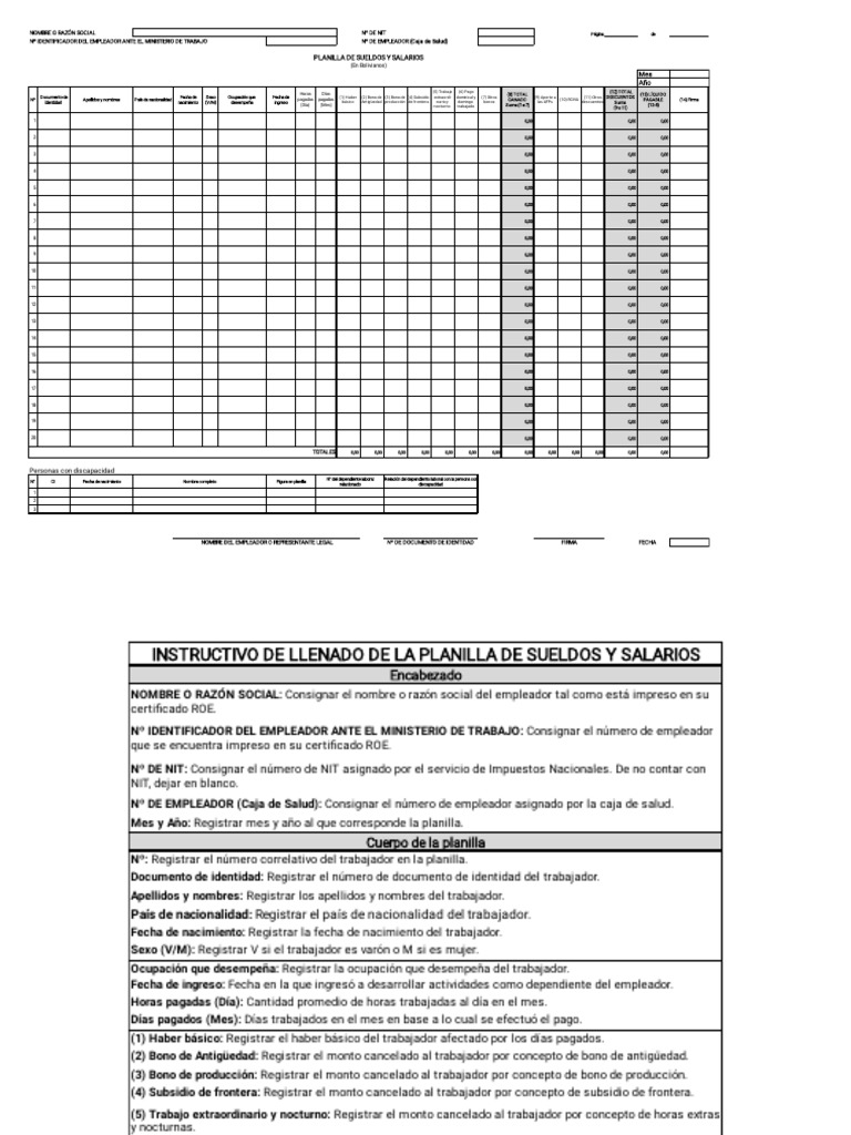 Formato Planilla Mensual | PDF | Salario