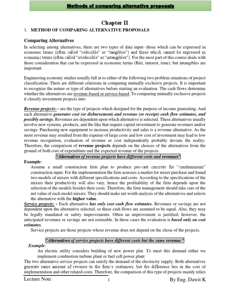 C 2 Methods of Comparing Alternative Proposals | PDF | Net Present ...