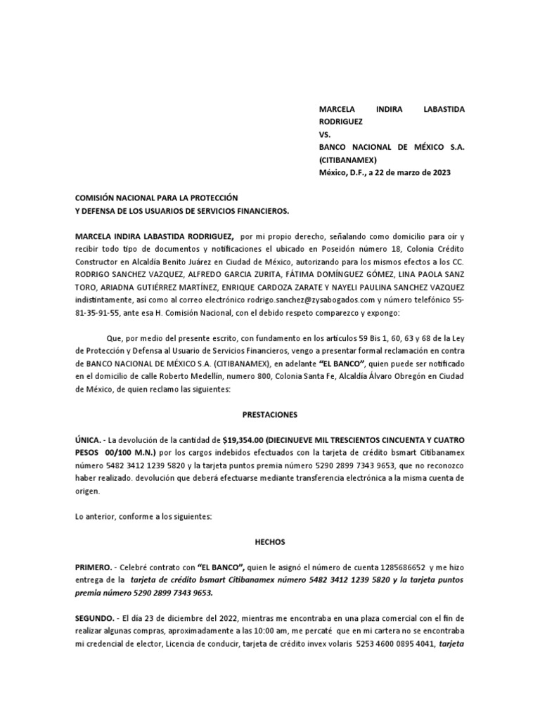 Reclamacion Contra Banco Banamex Por Cargos Indebidos Ante La Condusef ...