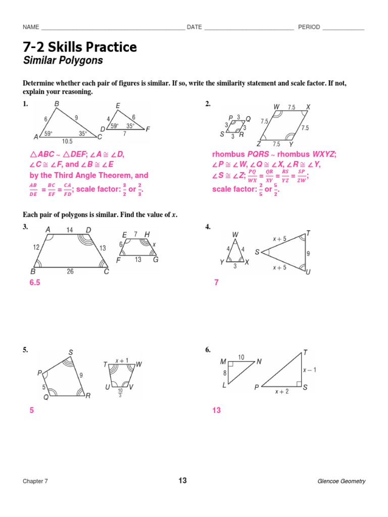 7-2 Skills Practice: Similar Polygons | PDF | Teaching Methods & Materials