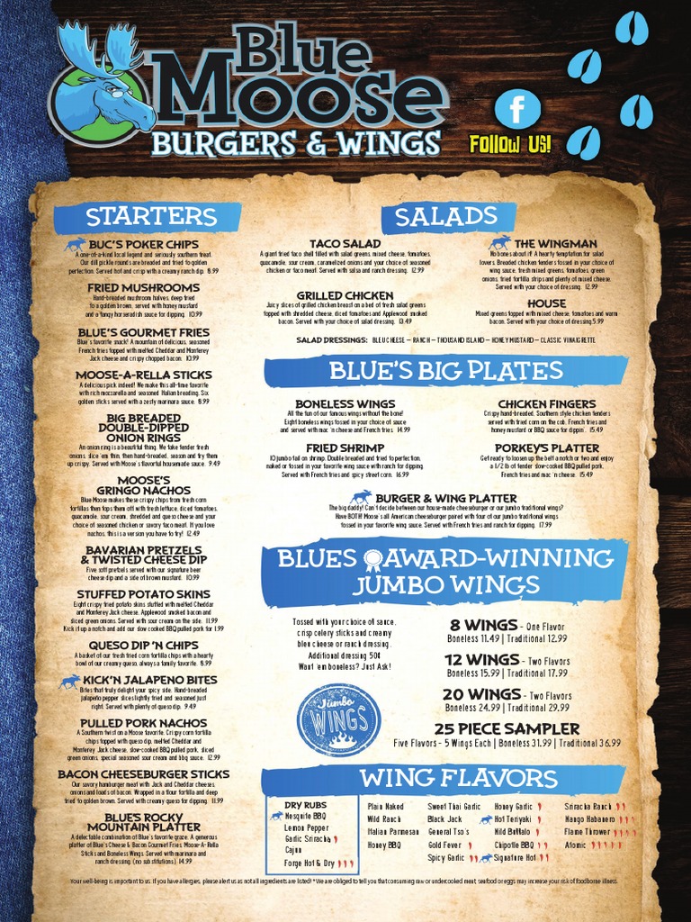 Blue Moose Menu | PDF | Hamburgers | French Fries