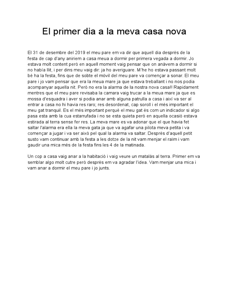 El Primer Dias A La Meva Casa Nova | Pdf