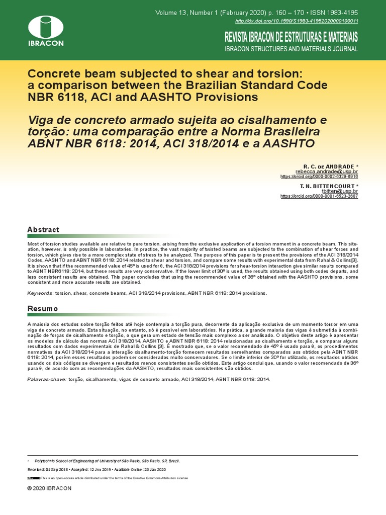 Concrete Beam Subjected To Shear and Torsion: A Comparison Between The Brazilian Standard Code ...