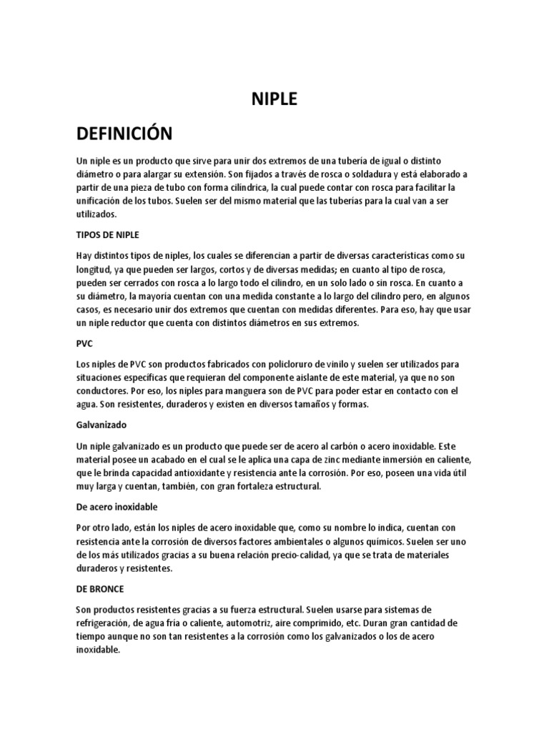 NIPLE | PDF | Tubería (transporte de fluidos) | Acero