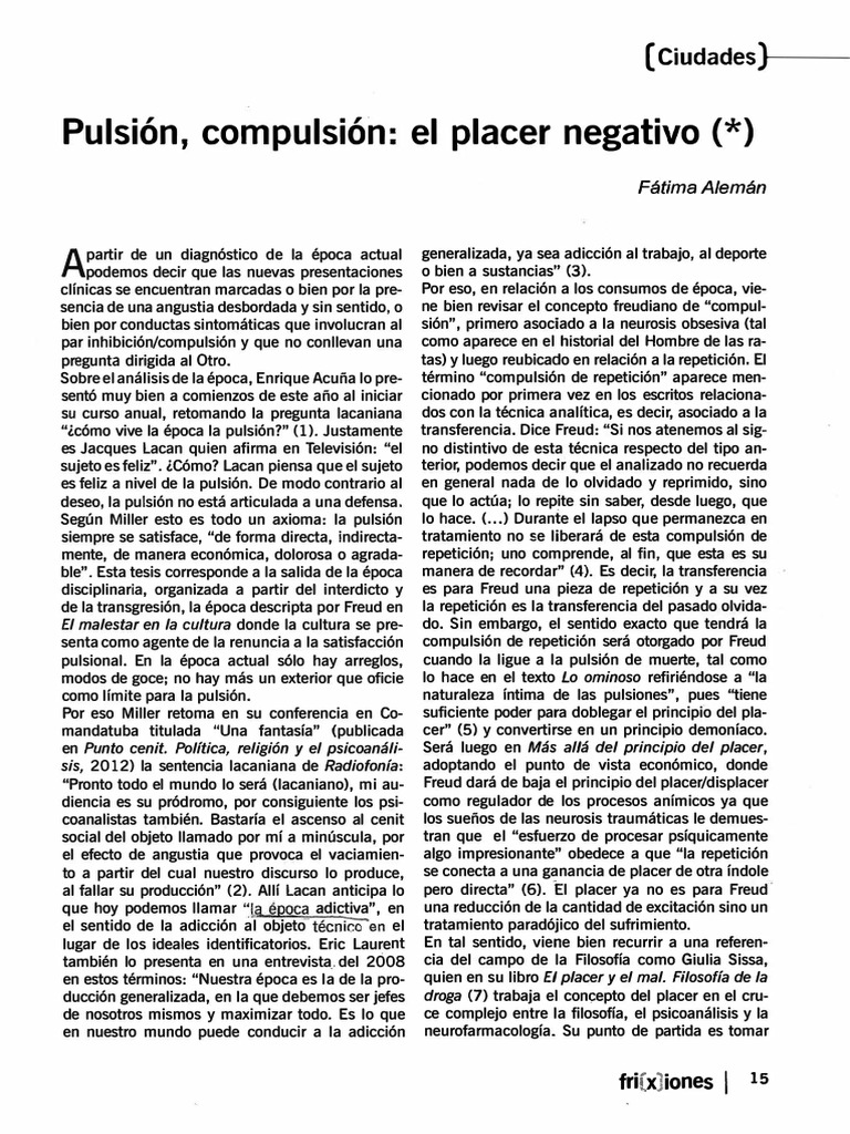 Placer negativo y pulsión en psicoanálisis | PDF | Jacques Lacan ...