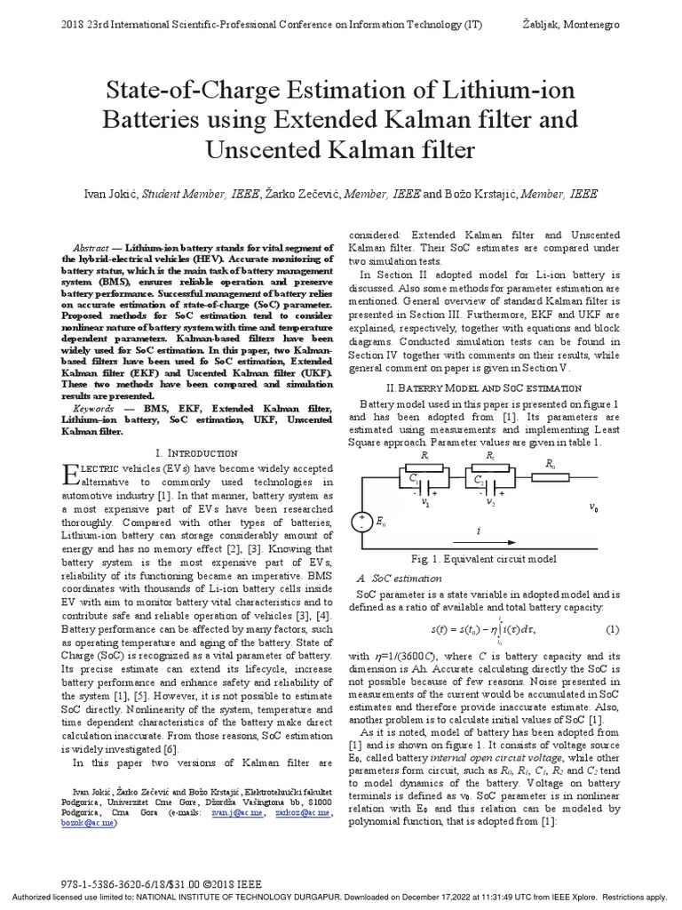 State Of Charge Estimation Of Lithium Ion Batteries Using Extended