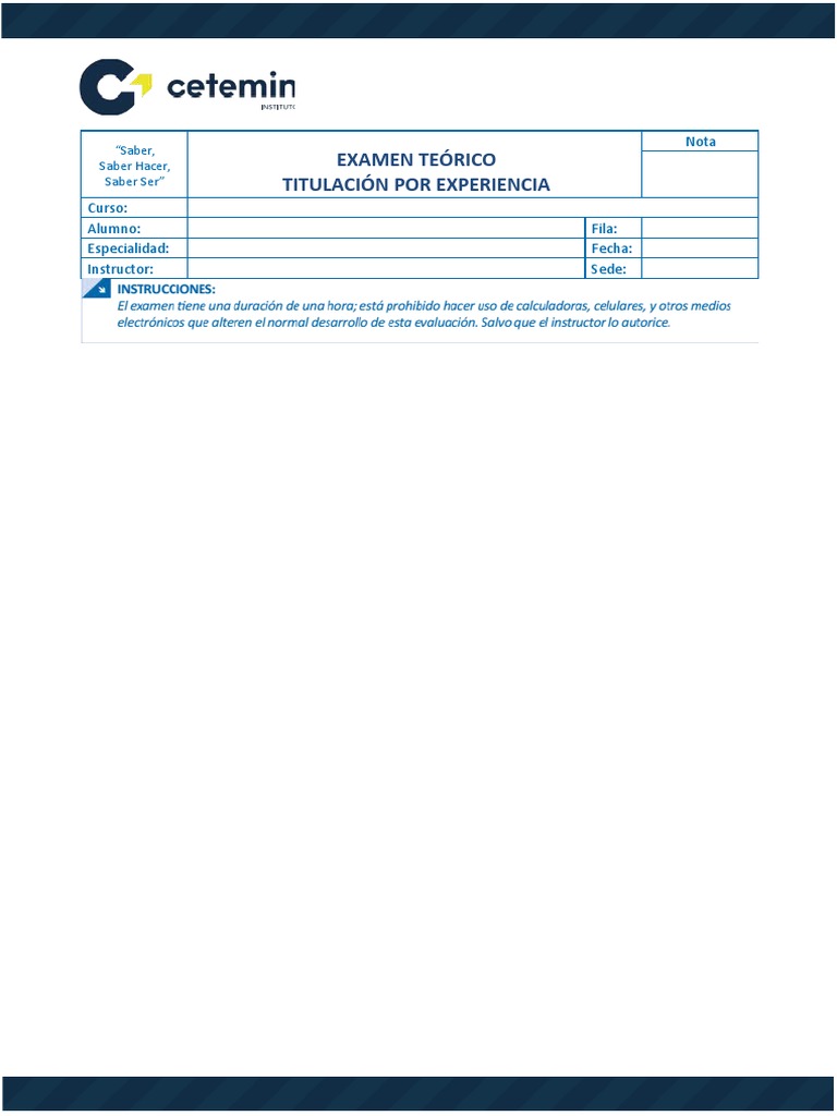 Formato de Examen Teórico | PDF