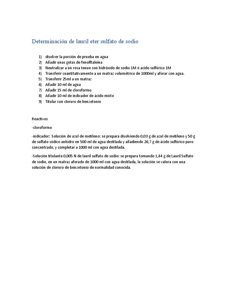 Determinación de Lauril Eter Sulfato de Sodio | PDF