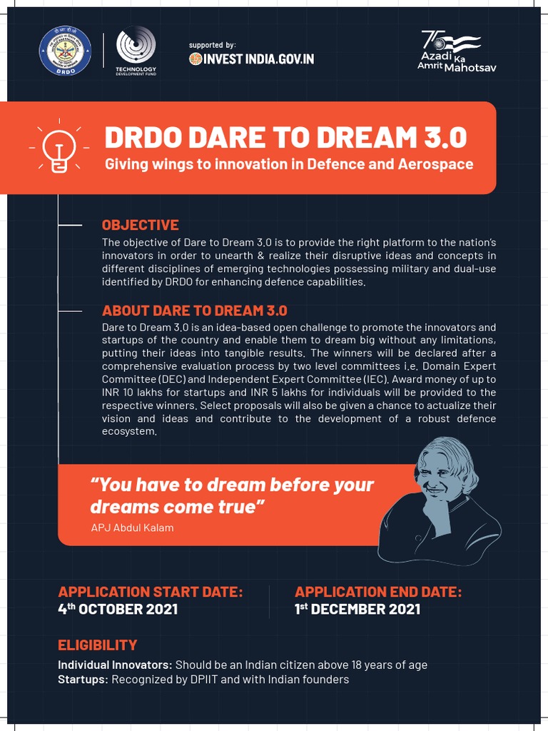DRDO Dare To Dream Flyer - 3.0 - Brochure | PDF | Innovation ...