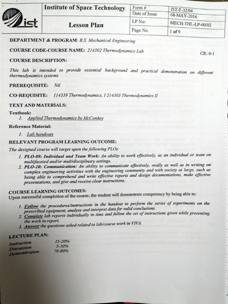 Thermodynamics Lab Manual | PDF