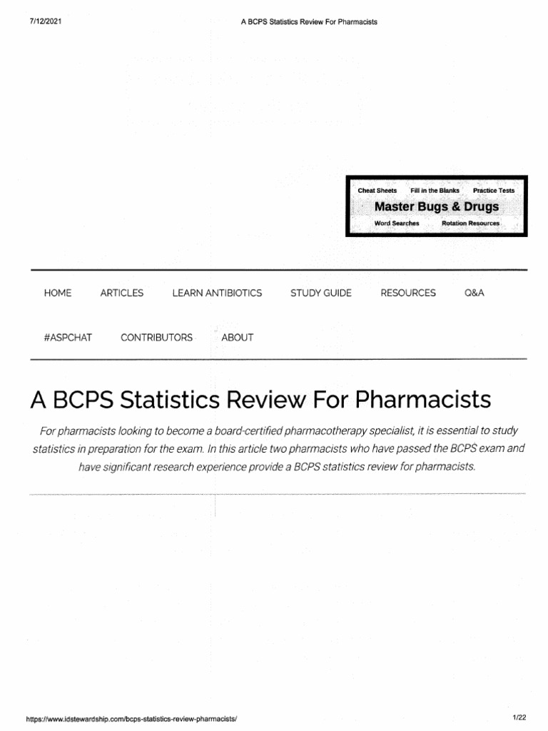 A BCPS Statistics Review For Pharmacists | PDF