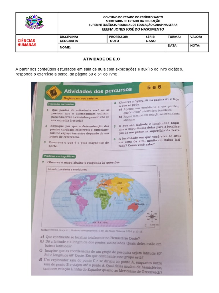 Atividade de Eo 6 Anos Geografia | PDF