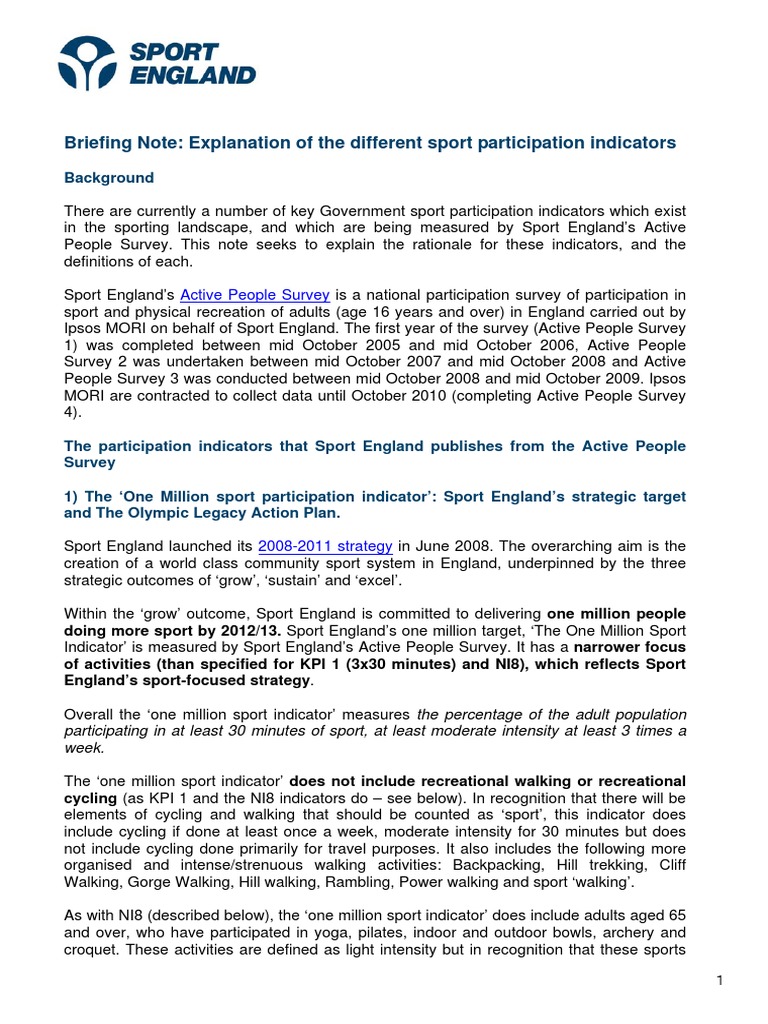 Summary of Sport Participation Indicators | Download Free PDF | Cycle ...