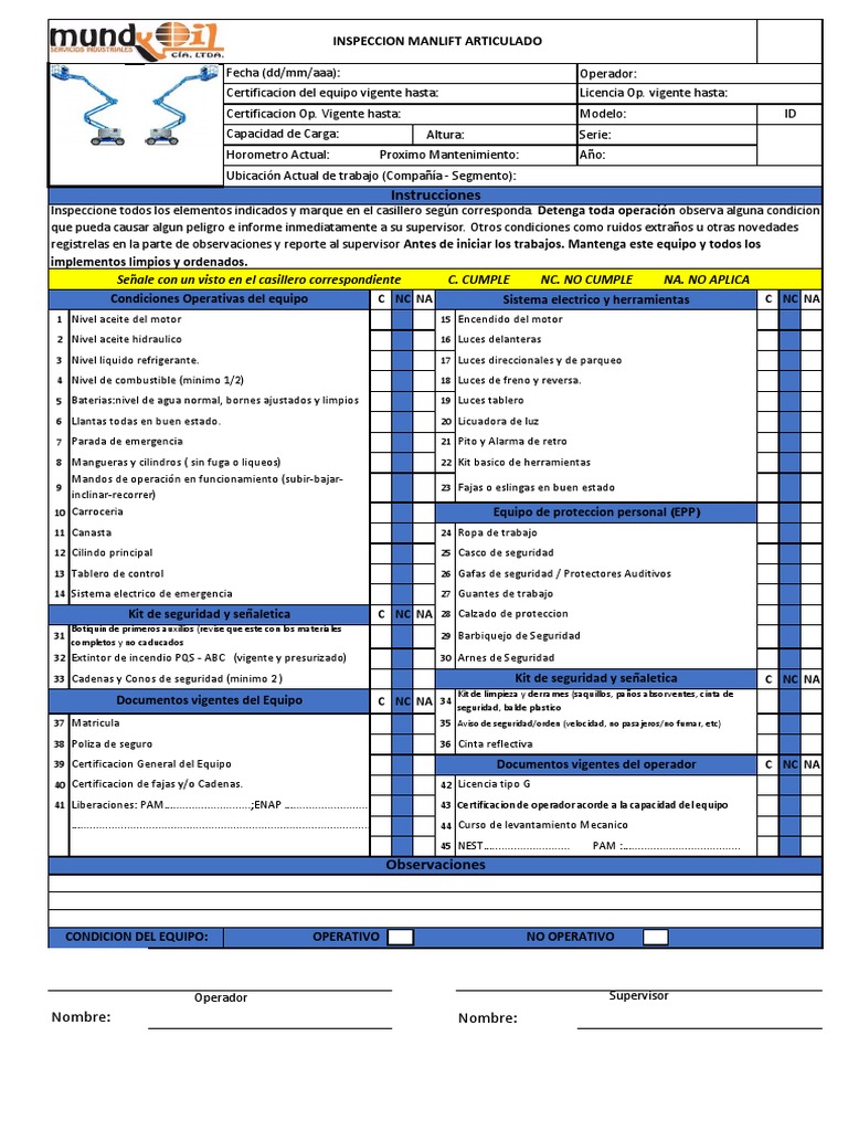Inspeccion de Manlift Articulado Genie | PDF