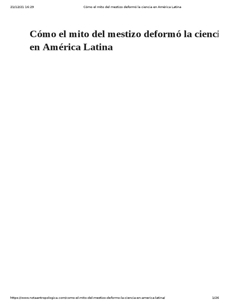 Cómo El Mito Del Mestizo Deformó La Ciencia en América Latina | PDF | Raza (categorización ...