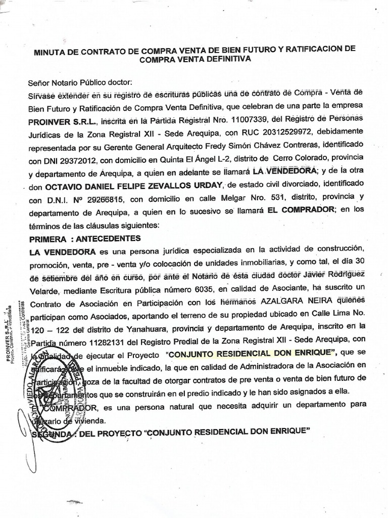 Minuta de Contrato de Compra y Venta | PDF