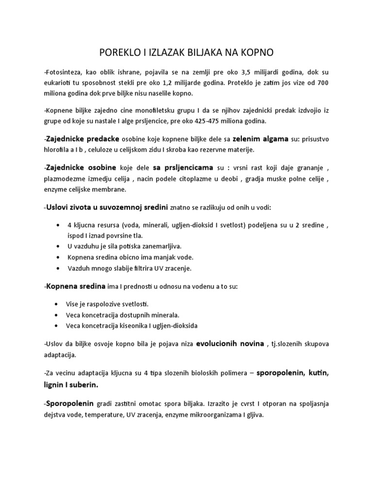 Poreklo I Izlazak Biljaka Na Kopno | PDF