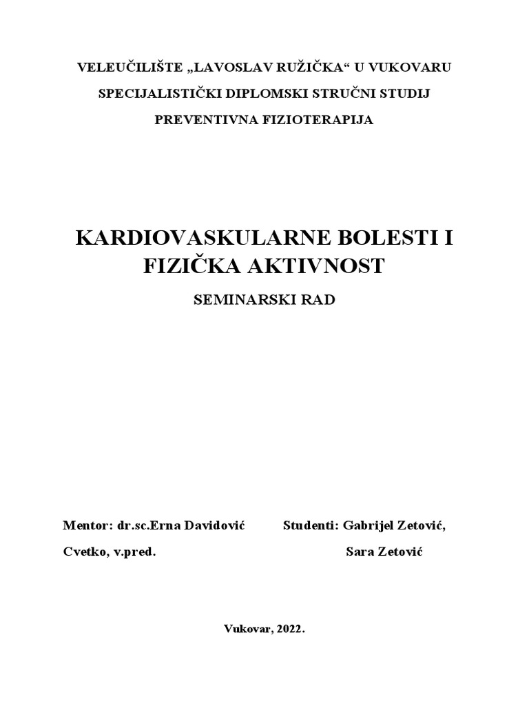 Kardiovaskularne Bolesti I Fizička Aktivnost | PDF