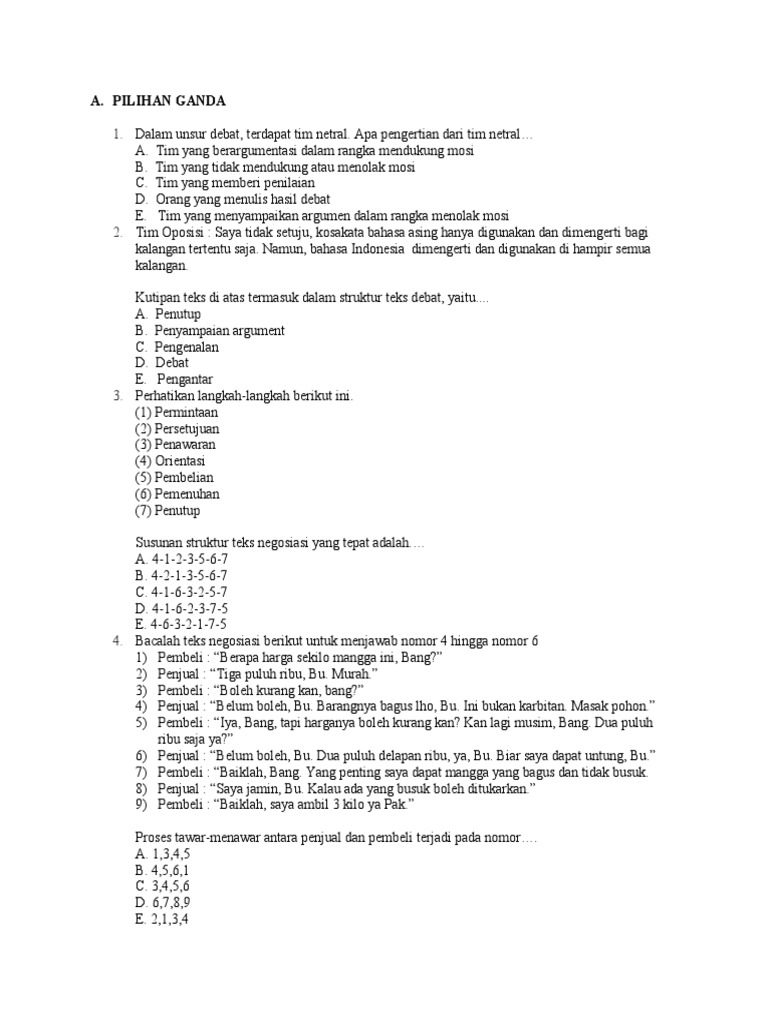 Soal PTS B.indonesia Kelas X | PDF