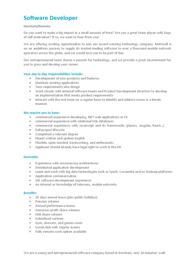 Software Developer - Metricell New | PDF | Computing | Information ...