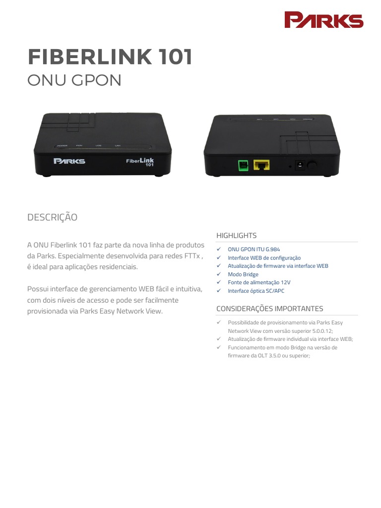 ONU GPON Fiberlink 101 para rede FTTx | PDF | Redes de computadores ...