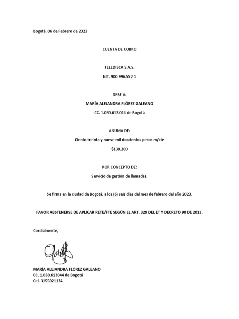 Cuenta de Cobro | PDF