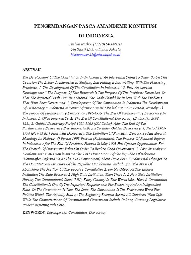 PENGEMBANGAN PASCA AMANDEME KONTITUSI Hisbun Nashor | PDF ...