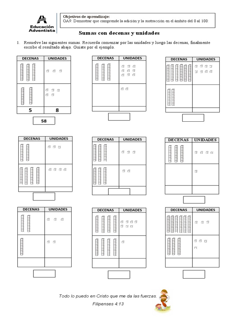 Matemáticas Sumas Con Decenas y Unidades 2° Básico. | PDF