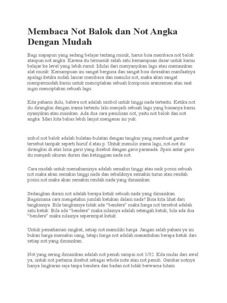 Memahami Not Balok dan Not Angka | PDF | Seni