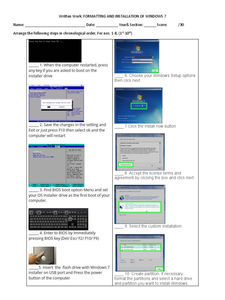 Written Work FORMATTING & INSTALLATION OF WINDOWS 7 | PDF | Booting ...