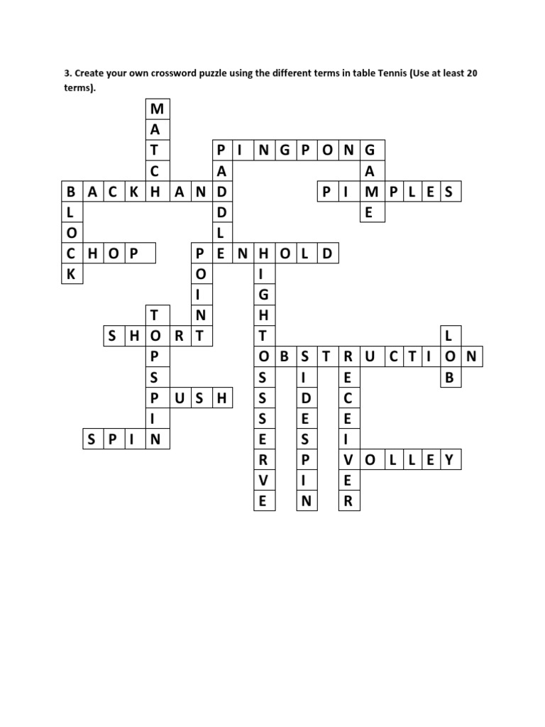Table Tennis Crossword Puzzle | PDF