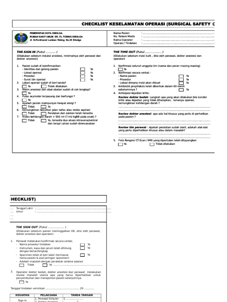 Form Checklist Keselamatan Operasi Time Out | PDF