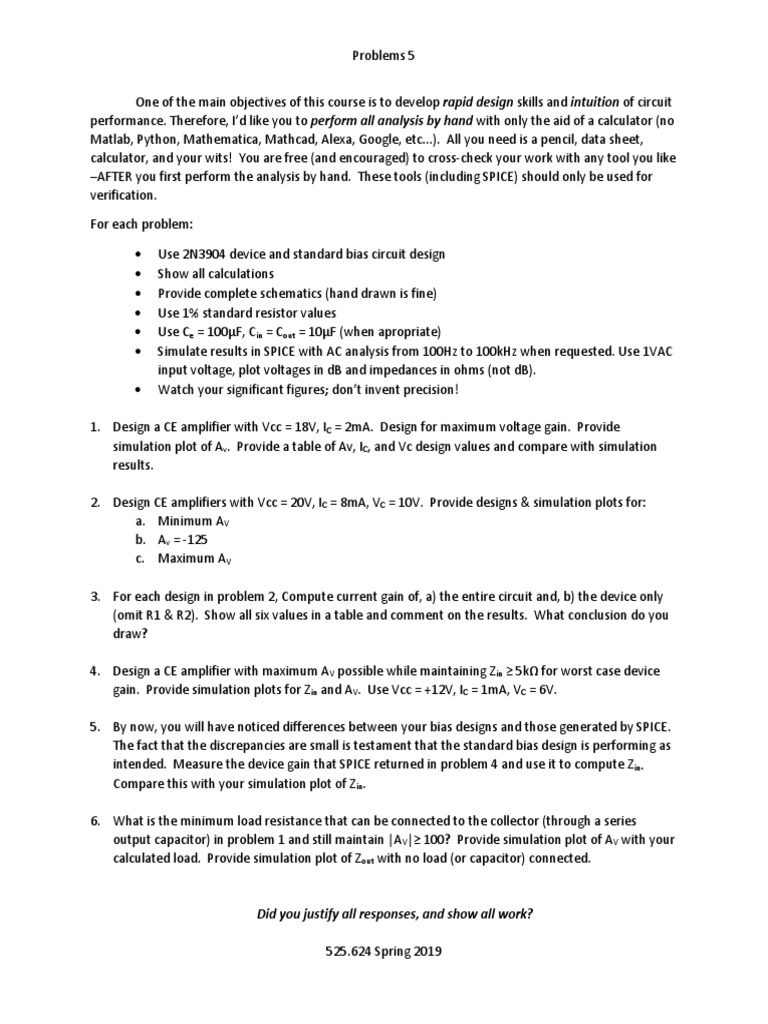 HW 5 2019 Spring | PDF | Amplifier | Spice