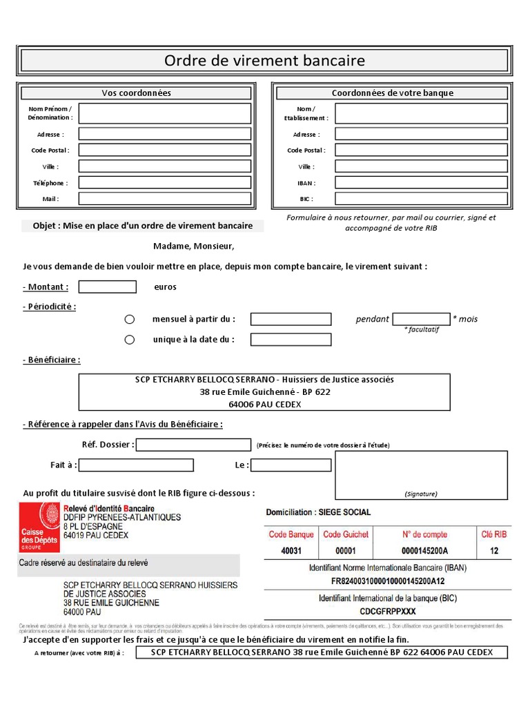 Ordre de Virement | Descargar gratis PDF | Virement bancaire | Services ...