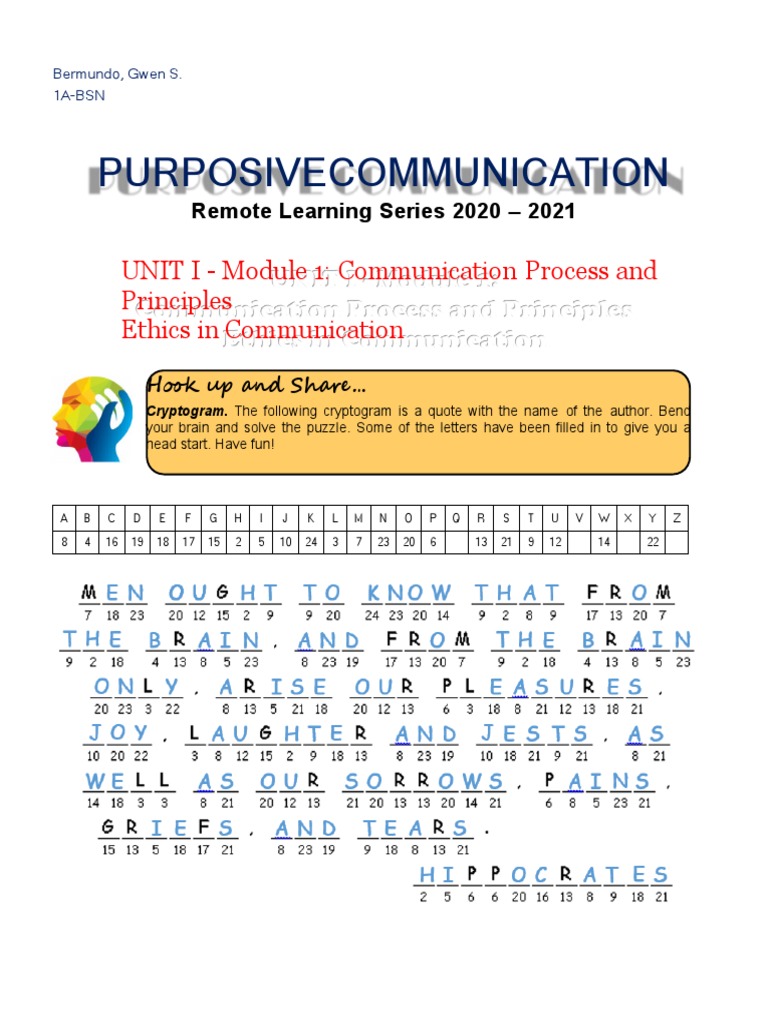 Purcom Module 1 Answers | PDF | Communication | Nonverbal Communication