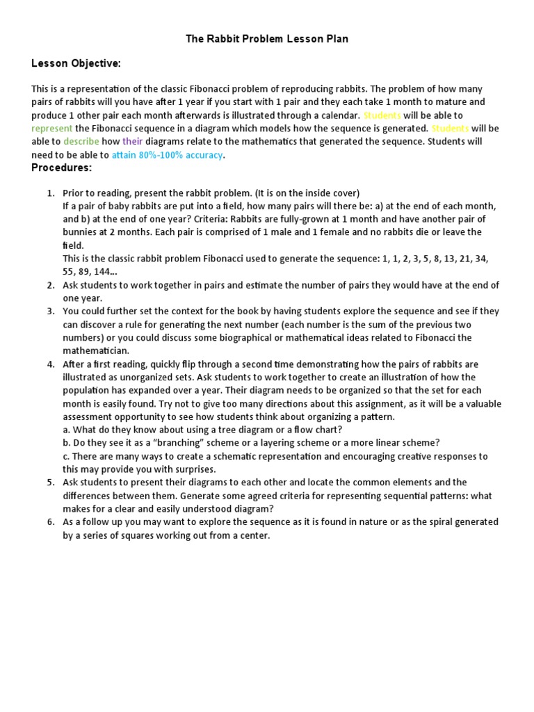 The Rabbit Problem Lesson | PDF | Bracket | Sequence