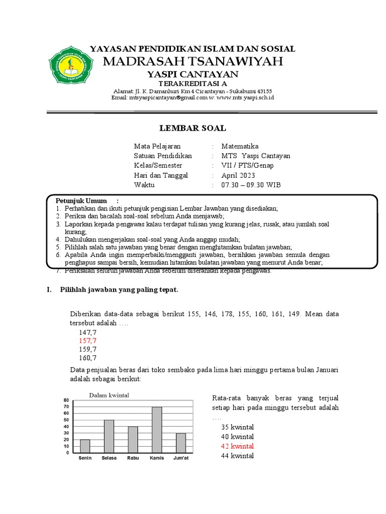 Soal Matematika PTS Genap Kelas VII | PDF