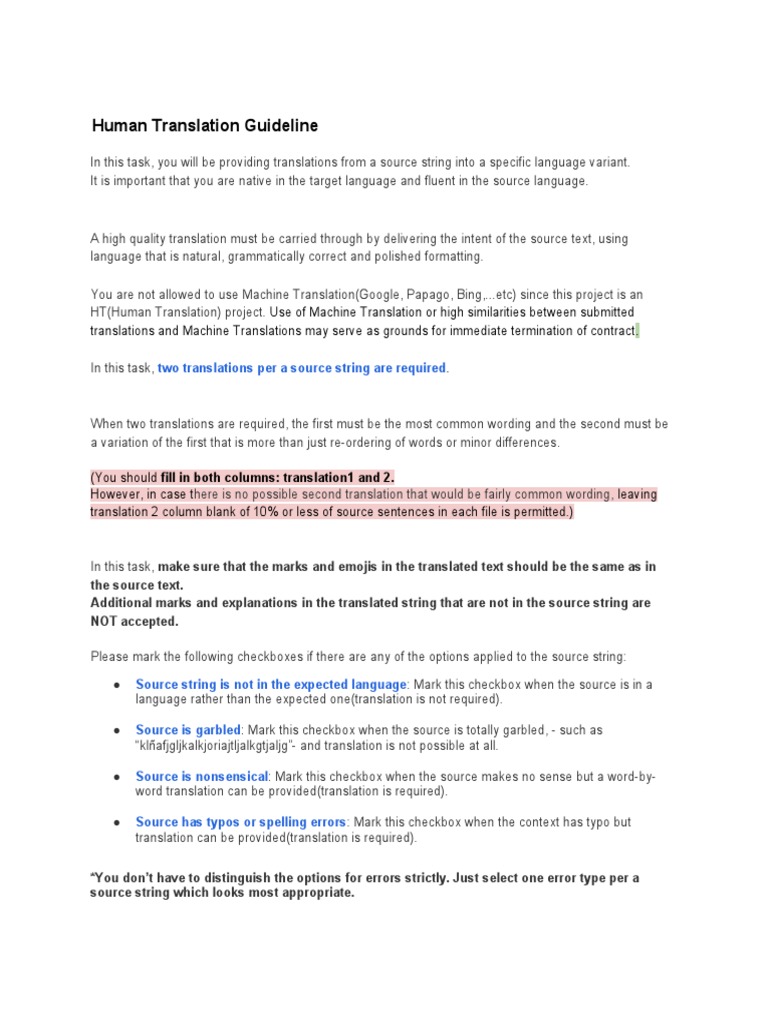 Human Translation Instructions v2 | PDF | Translations | Grammatical Gender