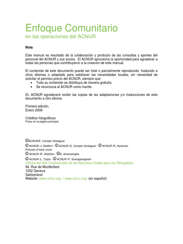 5 - ACNUR - Enfoque Comunitario (Lectura Cap.2) | PDF | Alto Comisionado de las Naciones Unidas ...