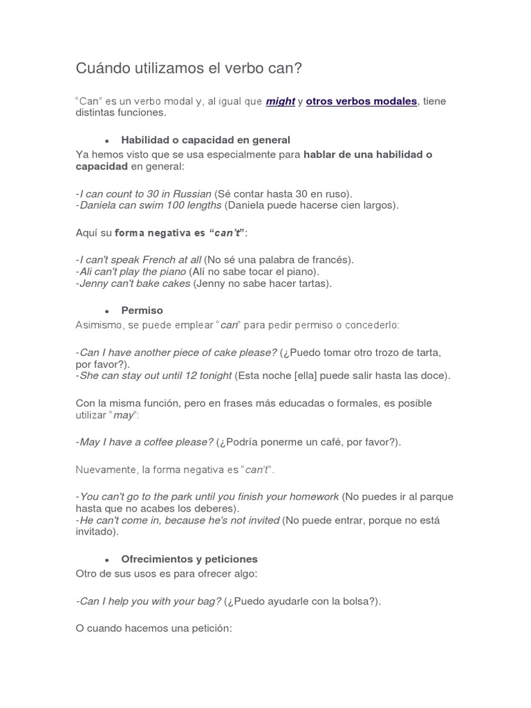 Usos del verbo modal "can" | PDF