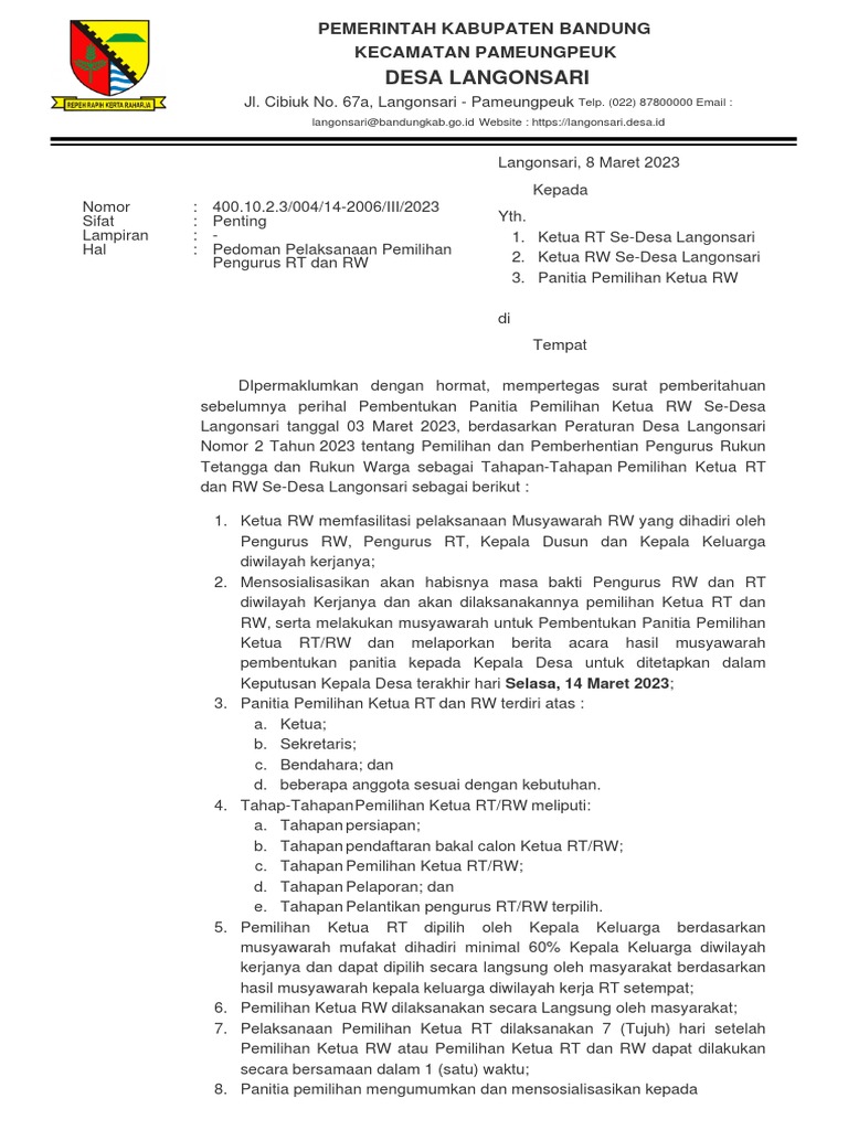 Pedoman Pelaksanaan Pemilihan Pengurus RT Dan RW | PDF