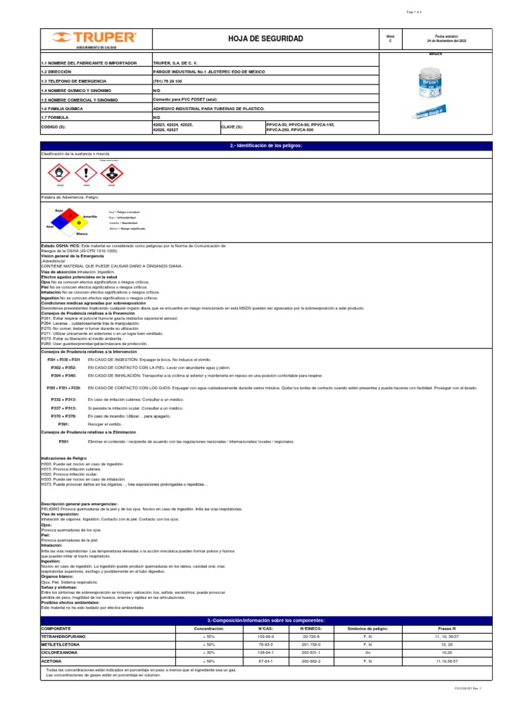 FOSET Pegamento para Tuberias de PVC | PDF | Agua | Respiración