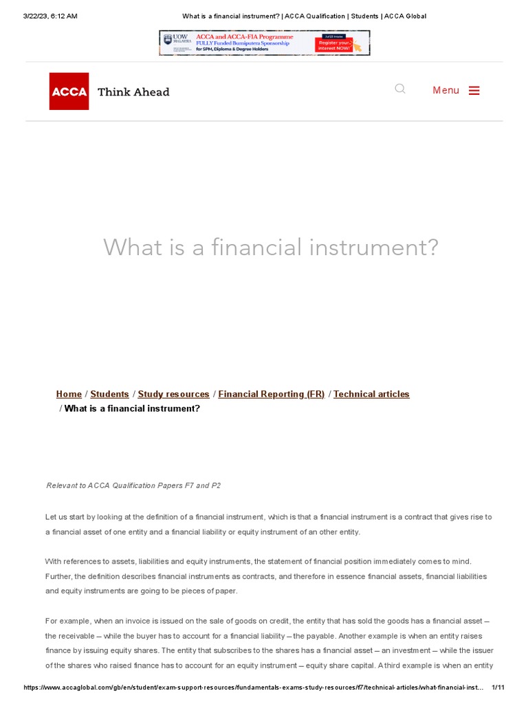 What Is A Financial Instrument - ACCA Qualification - Students - ACCA ...