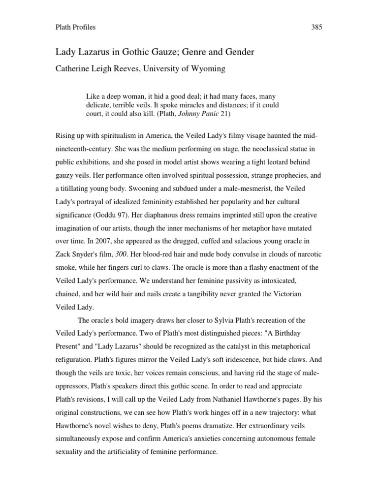 Lady Lazarus in Gothic Gauze Genre and Gender: Catherine Leigh Reeves ...