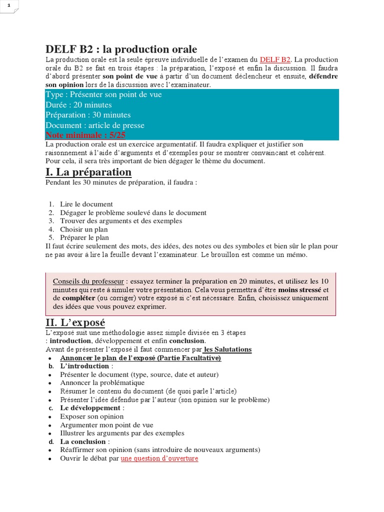 Conseils DELF B2 Production Orale | PDF